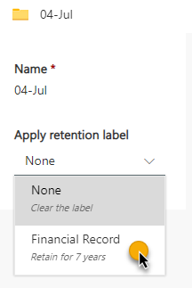 Apply retention label to fiscal month folder – Joanne C Klein